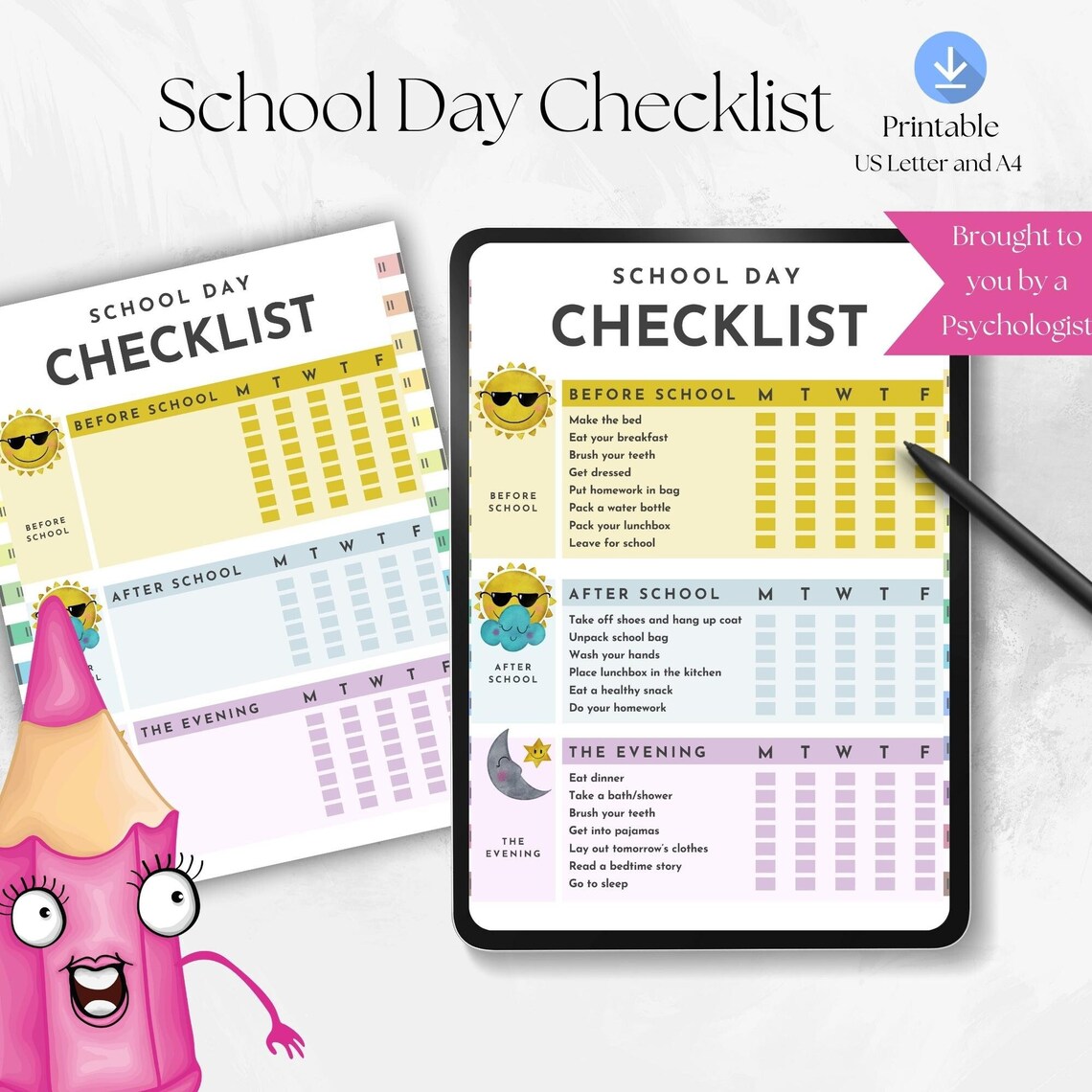 Daily Routine Checklist for Kids Editable Printable Kids Responsibility ...