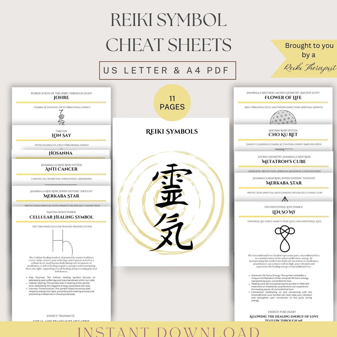 Reiki Symbols Handouts, Meaning Cards, 11 Common Reiki Symbols ...