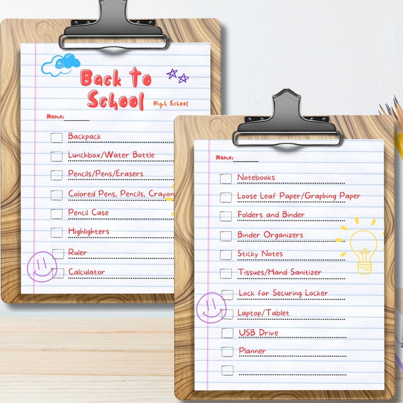 Back to School Checklist Bundle, High, Middle and Elementary Supplies ...