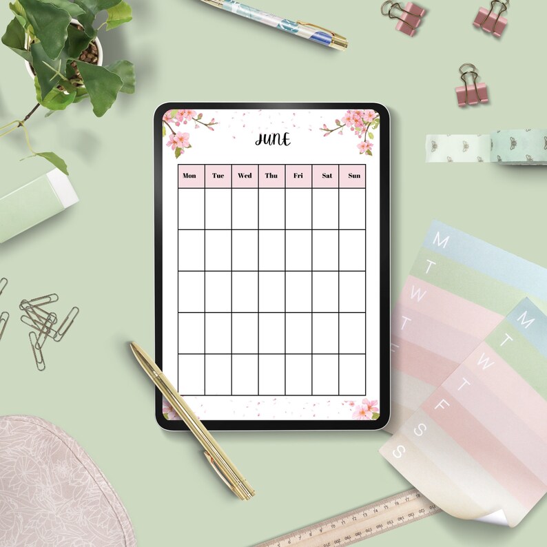 Undated Monthly Calendar Printable Floral Back to School - Etsy