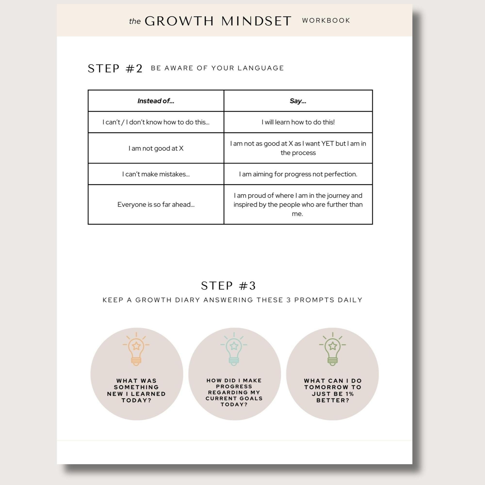 Growth Mindset Workbook for Adults, Self-worth Worksheets, Therapy ...