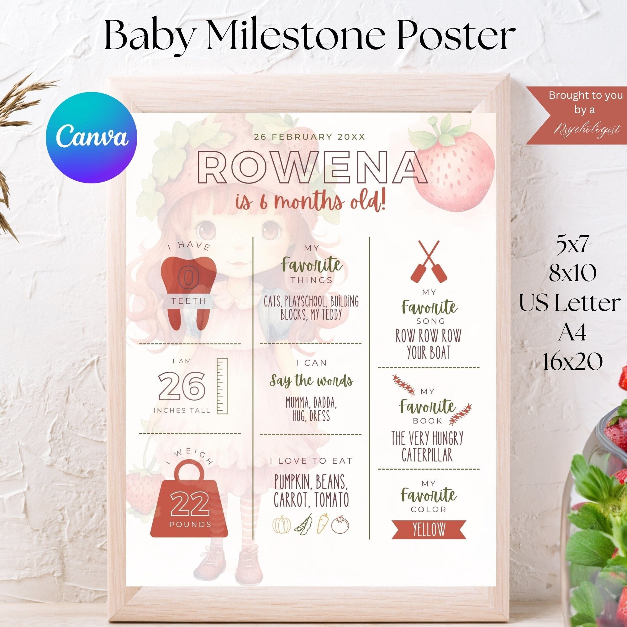 Baby Milestone Board, Birthday Poster, EDITABLE Canva Poster, 1st ...