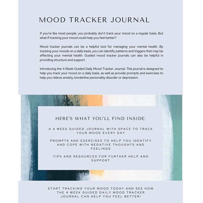 Mood Tracker Coaching Mental Health Journal Mood Chart - Etsy