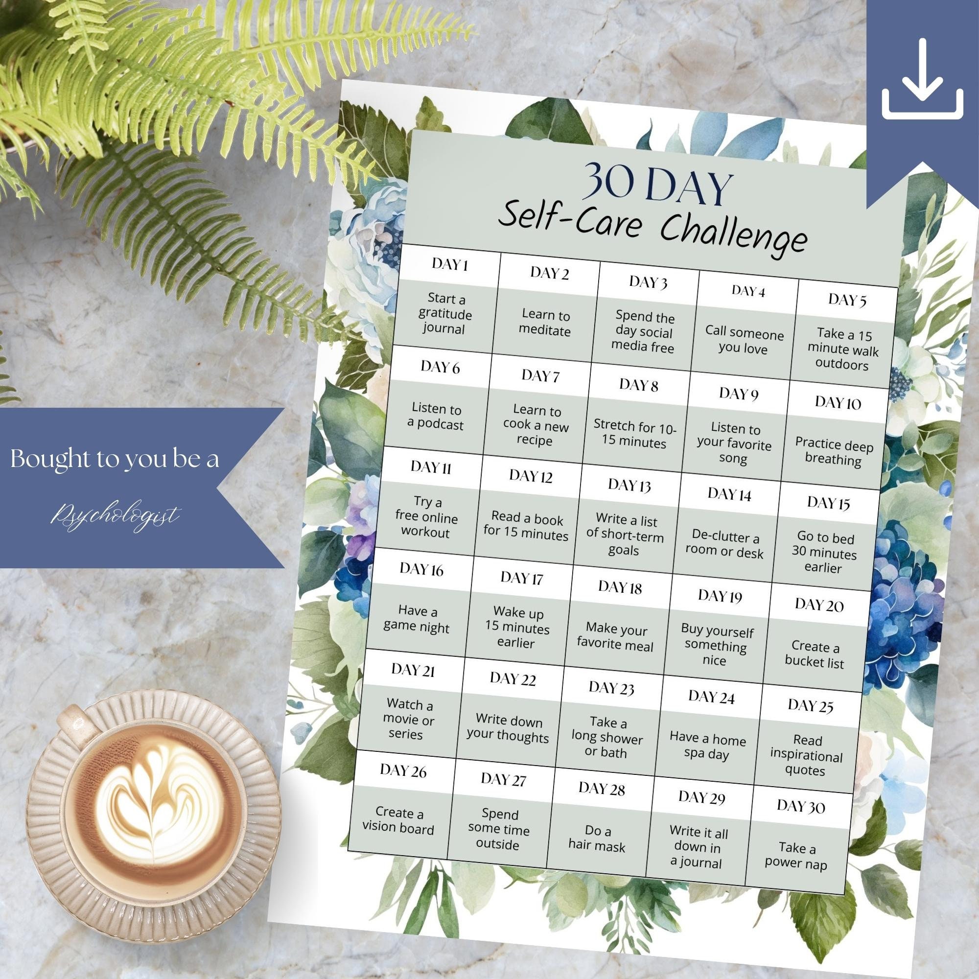 Self-care Printable I 30 Day Challenge Tracker I Self-development I ...
