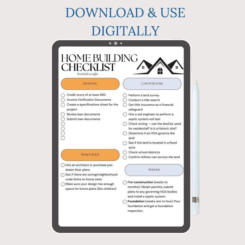 Printable New Home Construction Checklist, Home Construction Planner ...