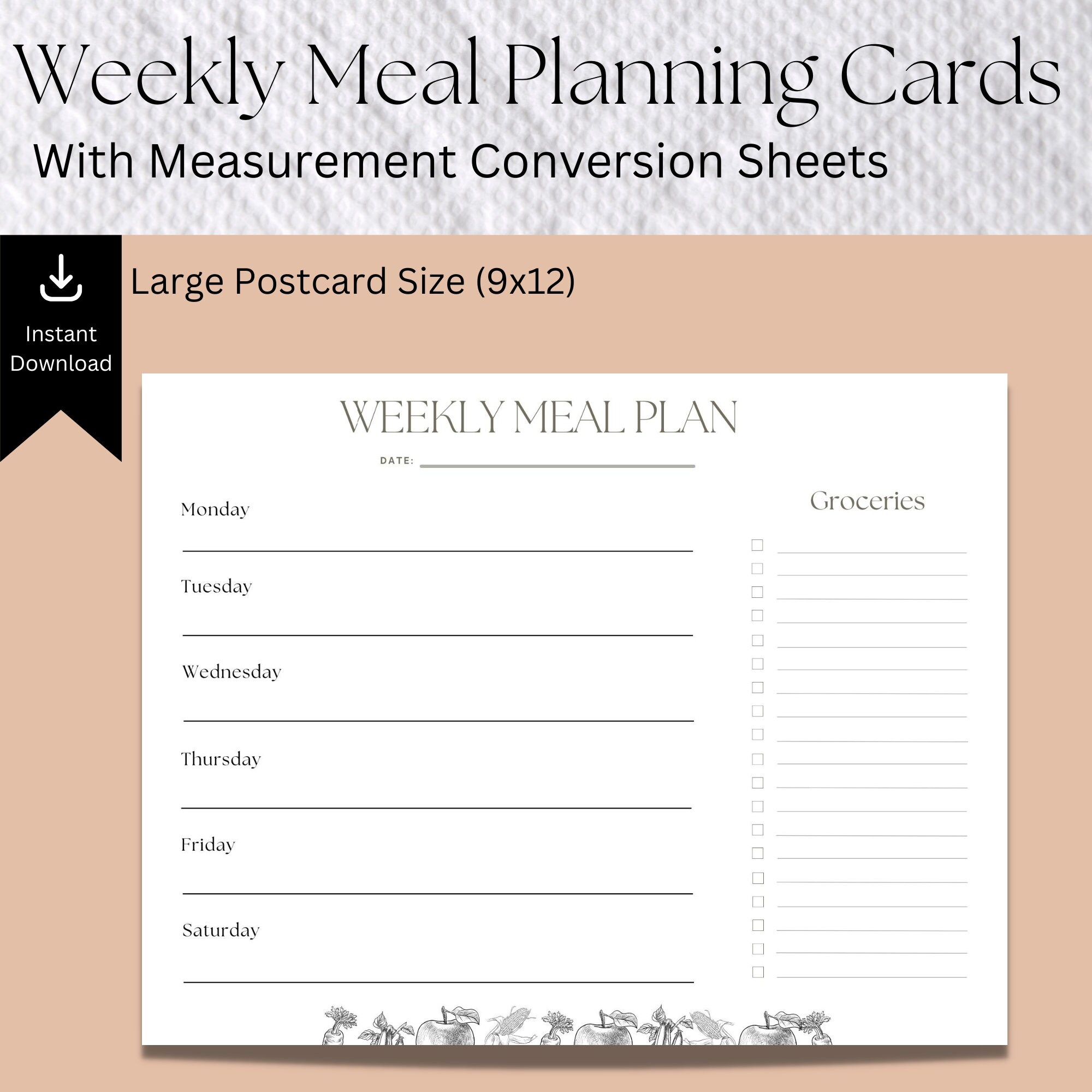 Weekly Meal Plan Sheets, Digital, Printable, PNG, PDF, Recipe Builder ...
