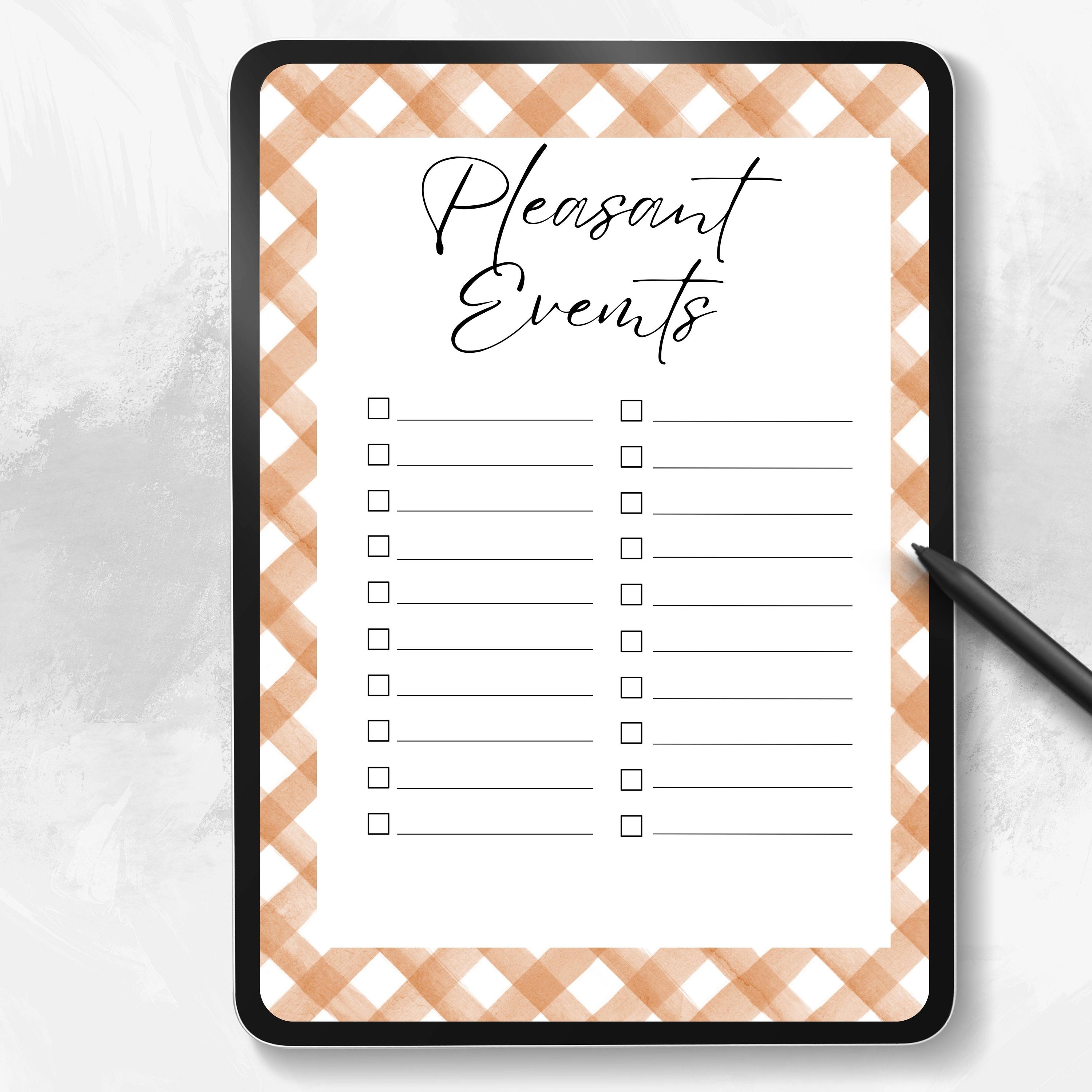 Self Care Worksheet, Pleasant Events Checklist, Positive Activity ...