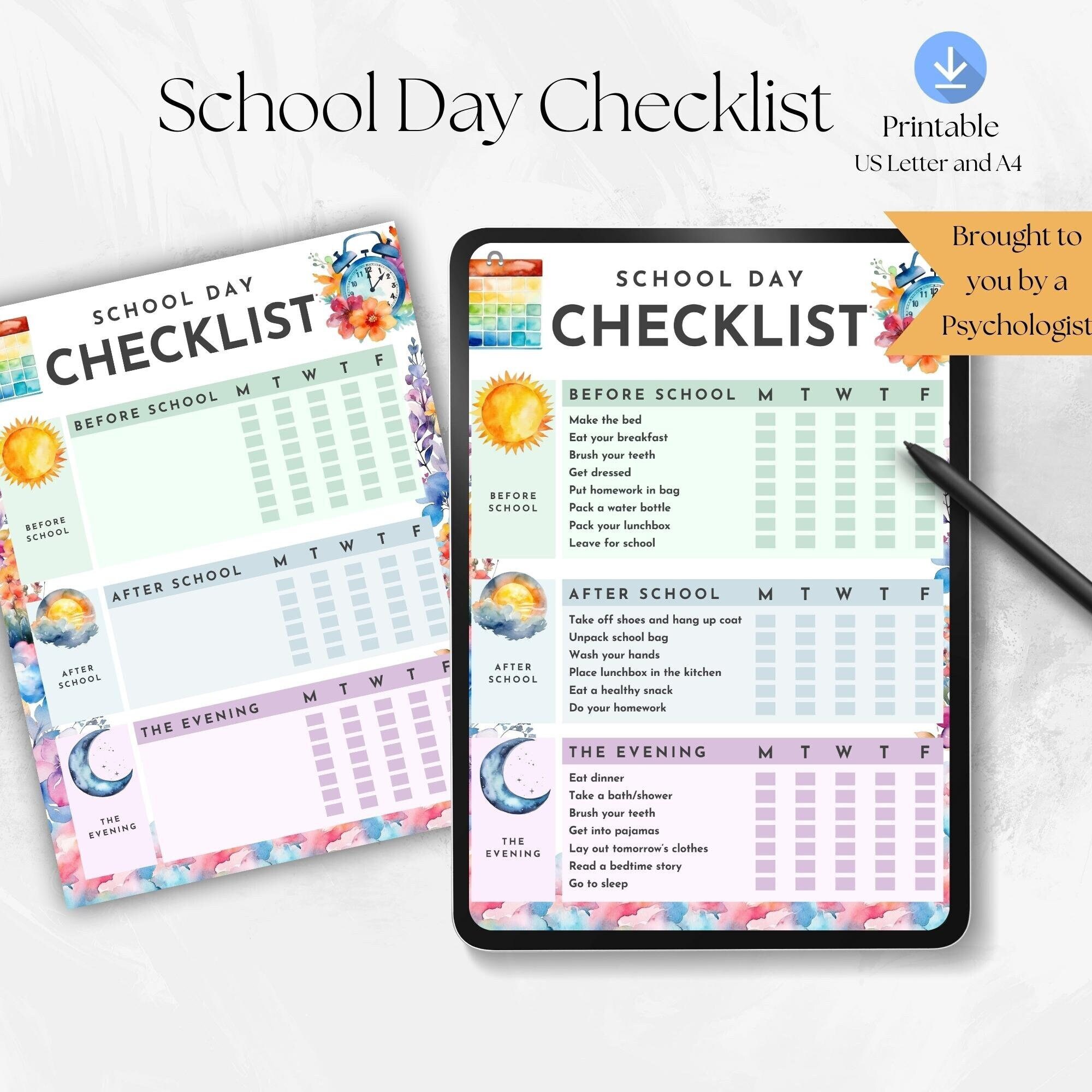 Daily Routine Checklist for Kids Back to School Editable Printable Kids ...