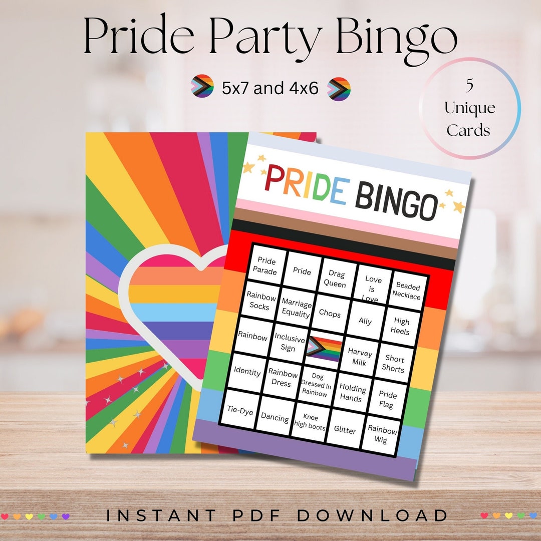 Printable Pride Party Bingo Cards | 5X7 & 4x6 I Activities and Games I ...