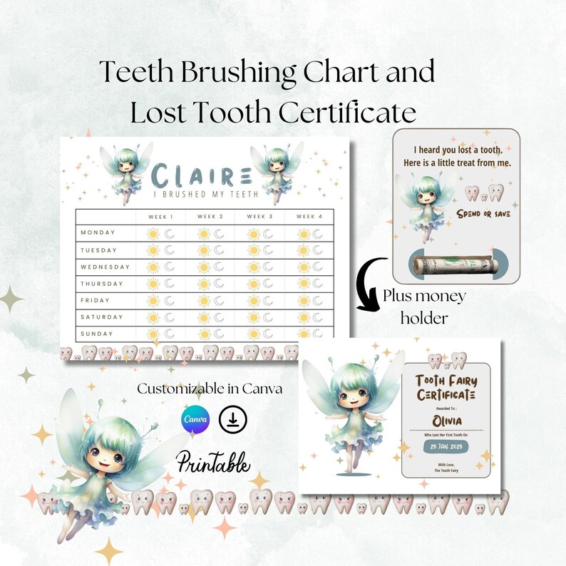 Tooth Fairy Kit, Brushing Chart, Lost Tooth Certificate (printable) - Etsy