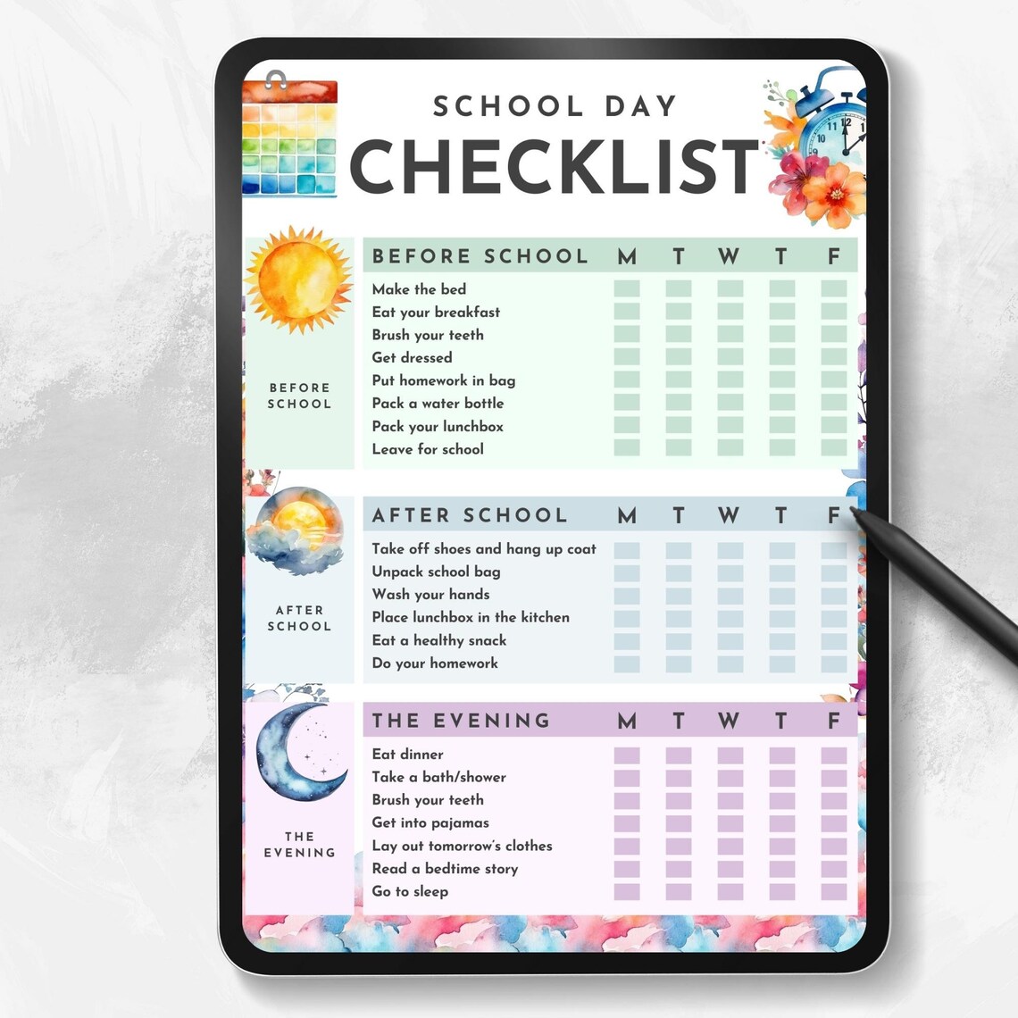 Daily Routine Checklist for Kids Back to School Editable Printable Kids ...