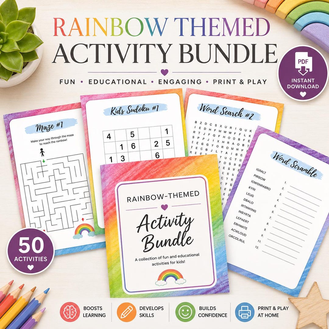 Rainbow Activity Pack | Mazes, Word Search, Sudoku (digital Download ...