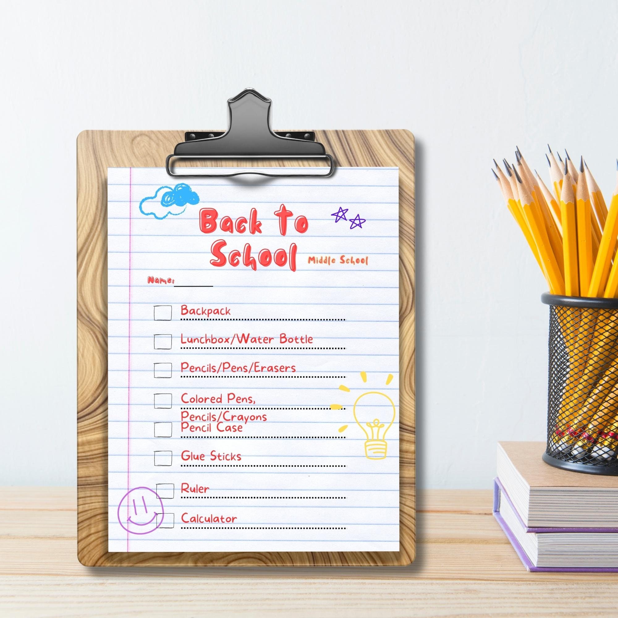 Back to School Checklist, Middle School Supplies List, Classroom ...