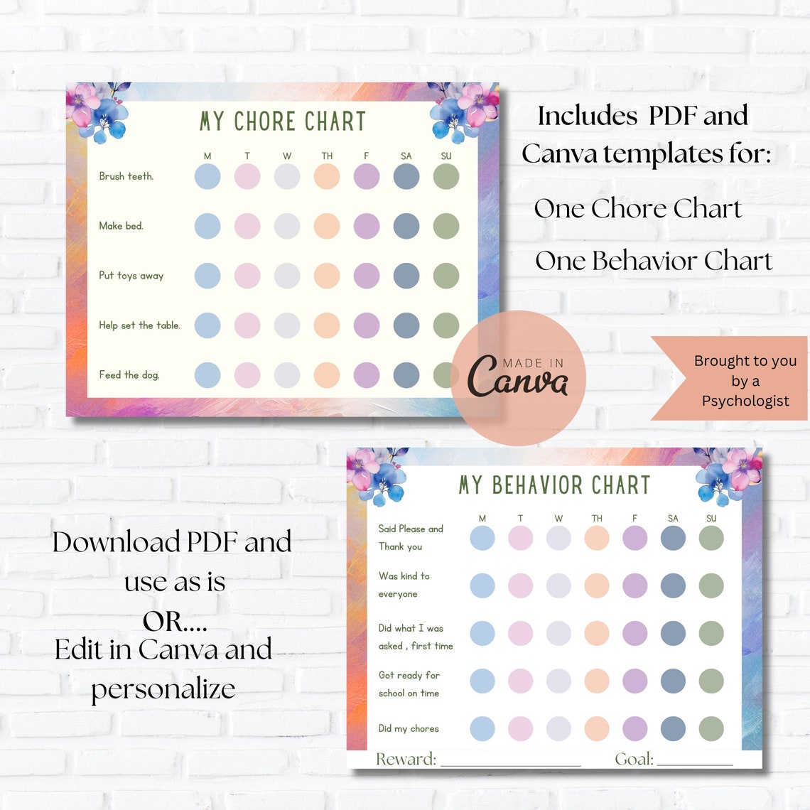 Colorful Behavior Chart for Preschool, Printable, Kids Behavior Chart ...