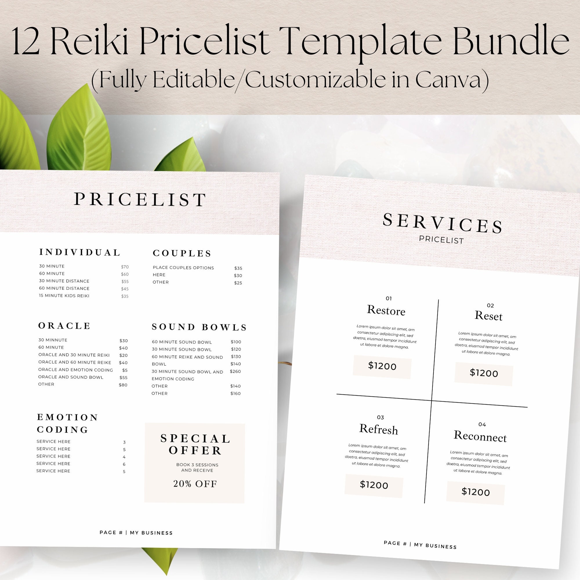 Reiki Price List Template, Business Pricing Guide (canva Template) - Etsy