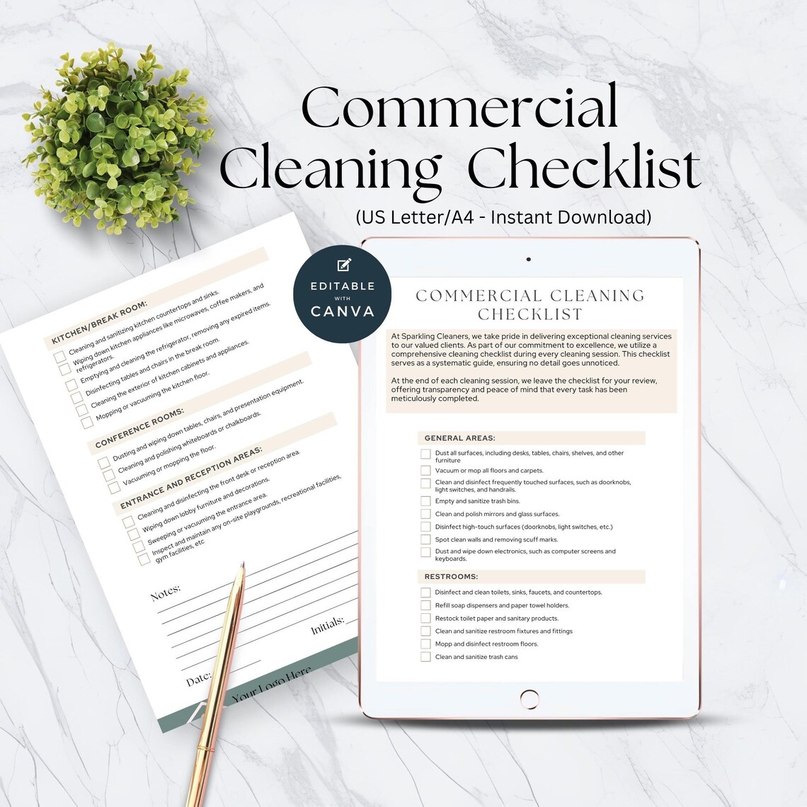 Commercial Office Cleaning Checklist Editable Service - Etsy