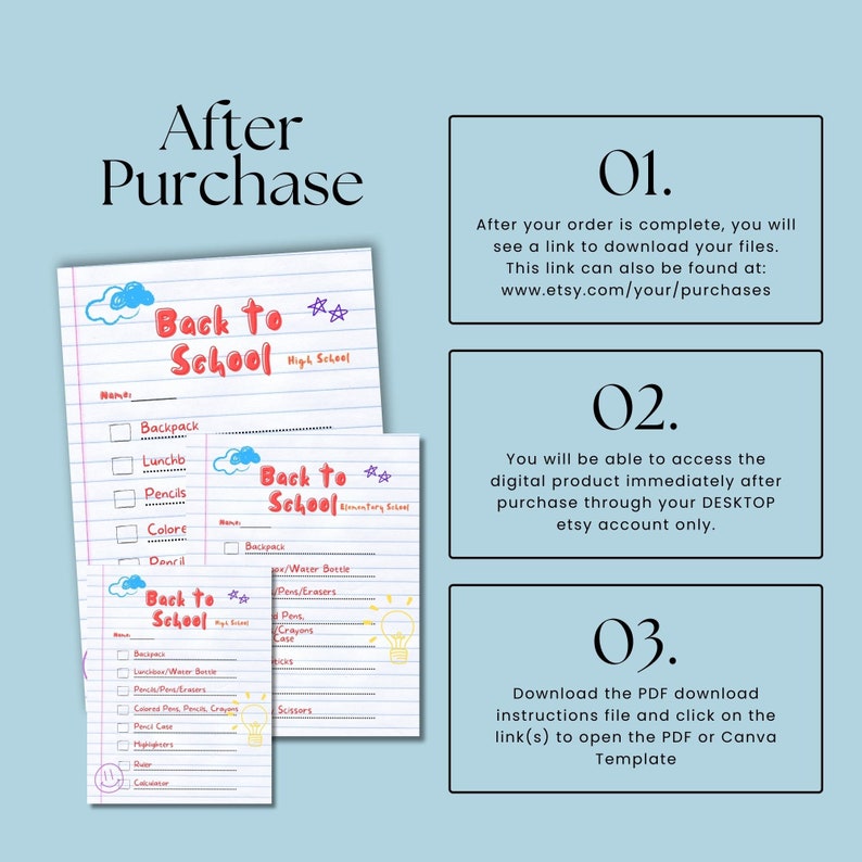 Back to School Checklist Bundle, High, Middle and Elementary Supplies ...