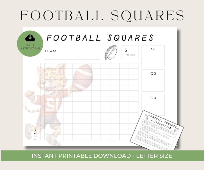 Printable Football Squares Game Template, Fundraiser Game, Football 100 ...