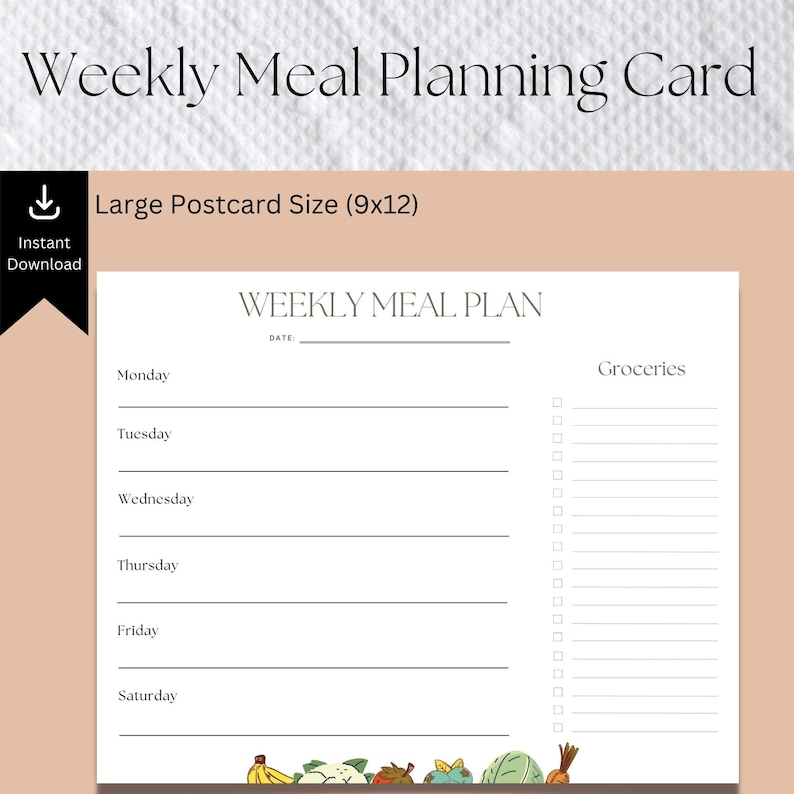 Grocery List Printable Template Colorful, Meal Planner Bundle, Food ...