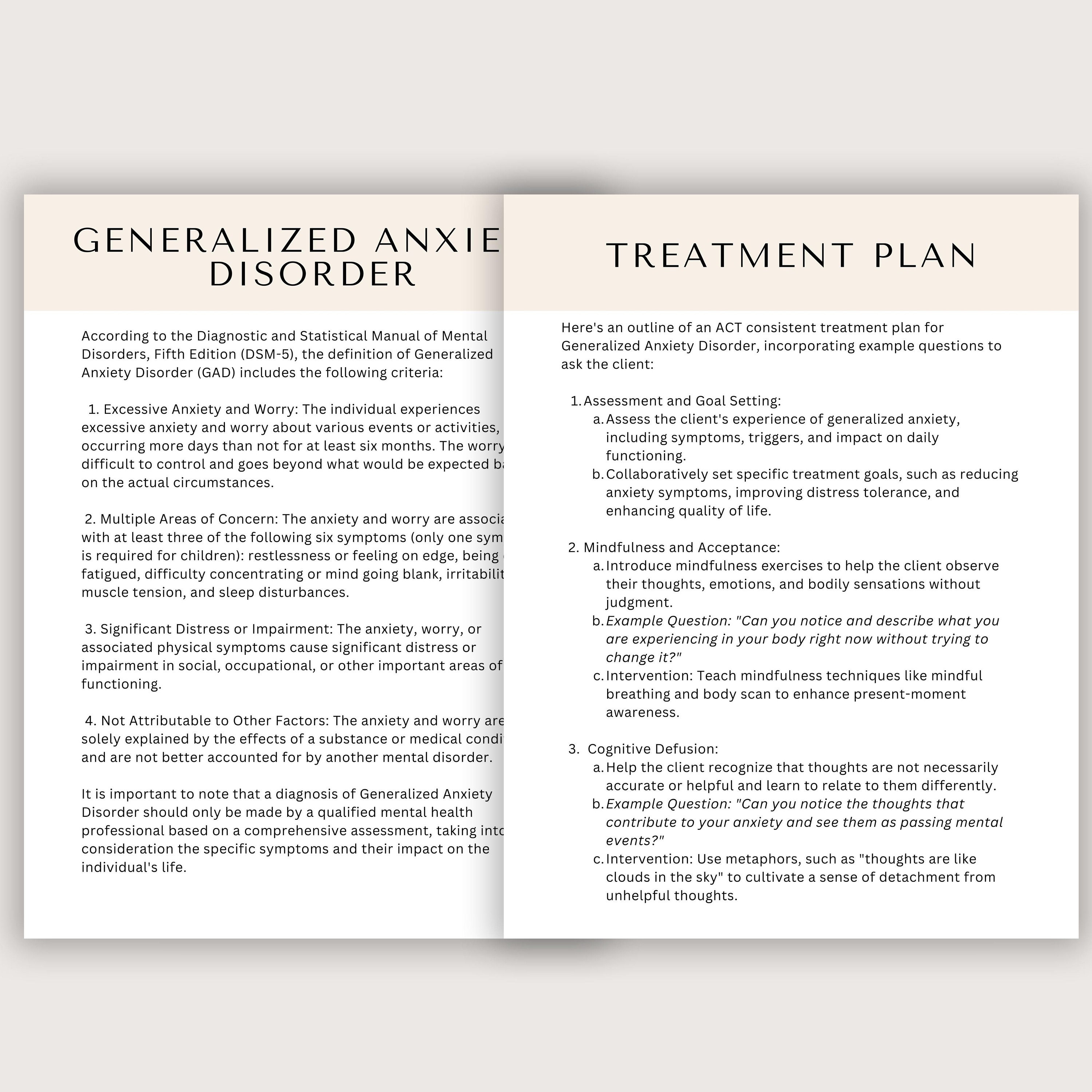 Therapy Treatment Planner, Anxiety Disorder, Acceptance and Commitment ...