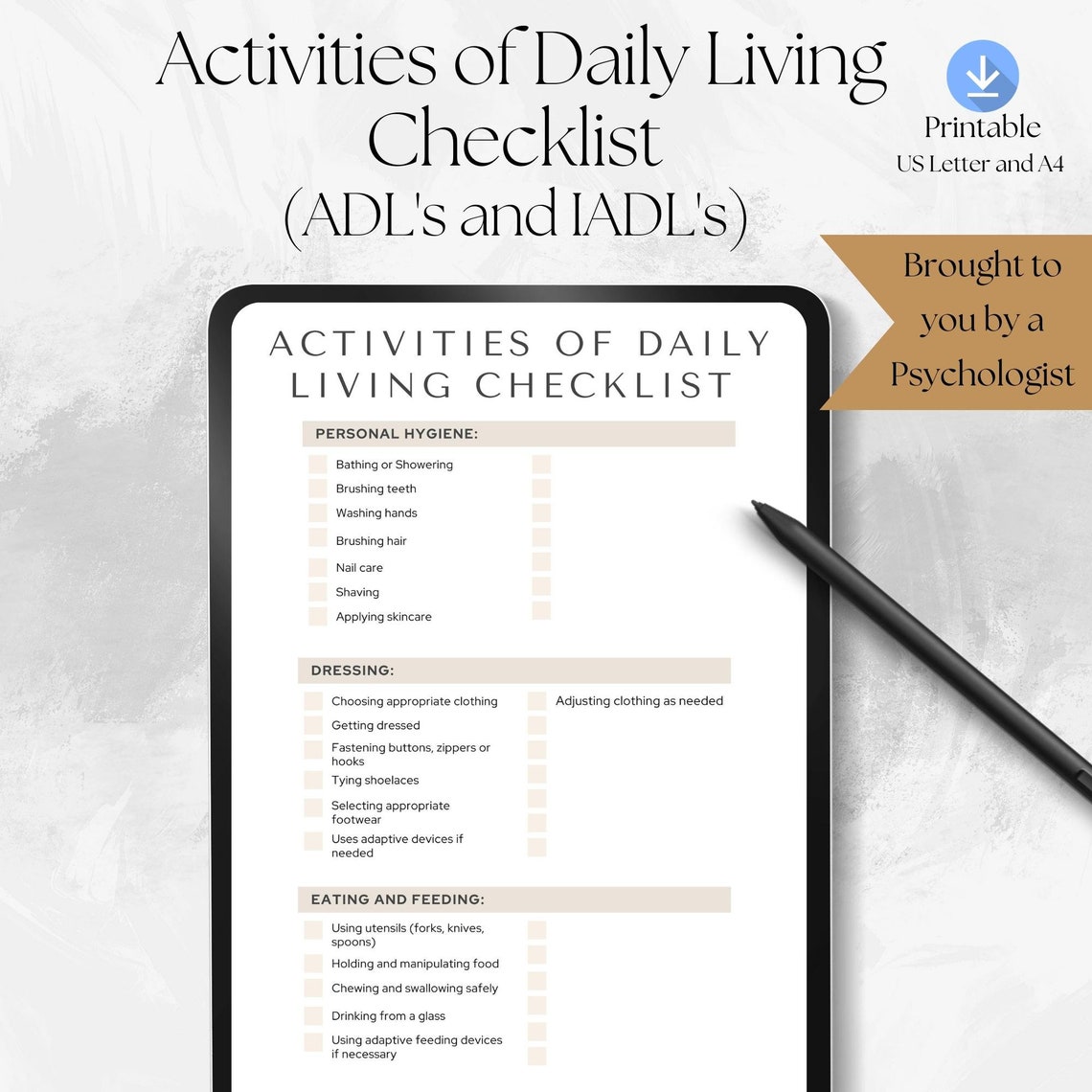 Activities of Daily Living Checklist, Senior Home Health, Independent ...