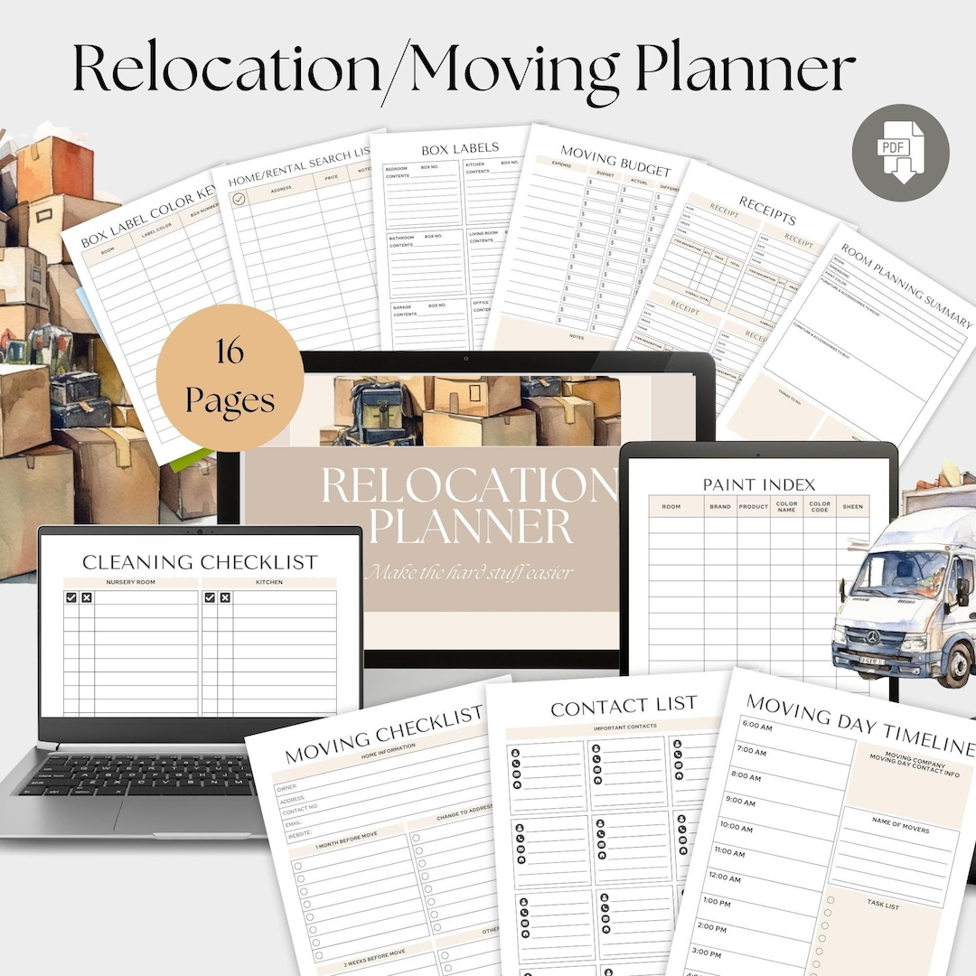 Relocation Planner, Moving Checklist and Organizer (PDF) - Etsy