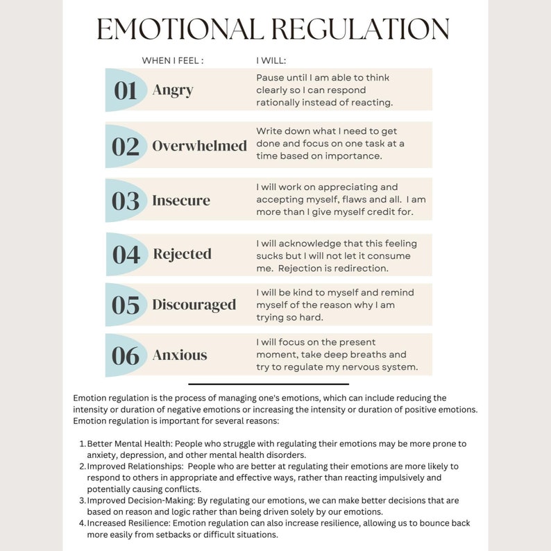Emotion Regulation Coping Skills Handout Therapy Resources - Etsy