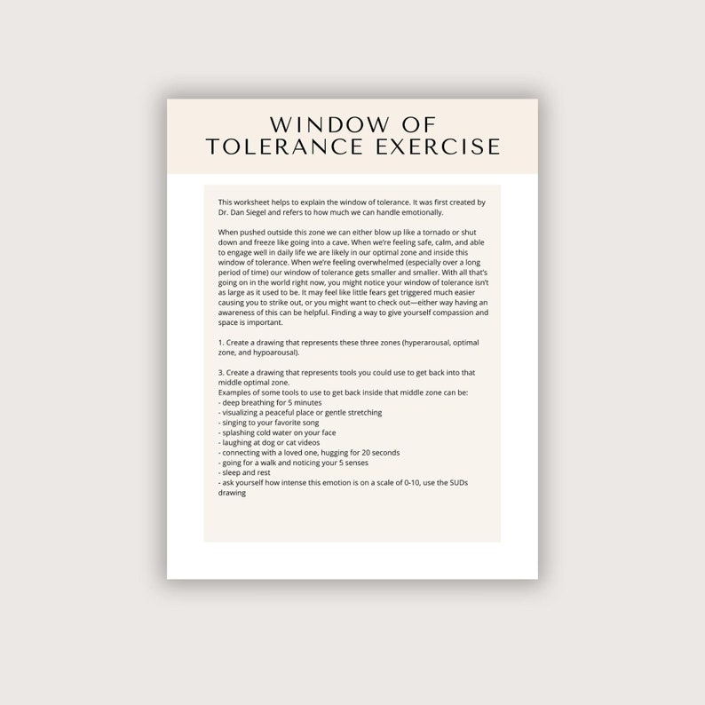 Window of Tolerance, Adult Worksheets, Trauma Therapy, Arousal States ...