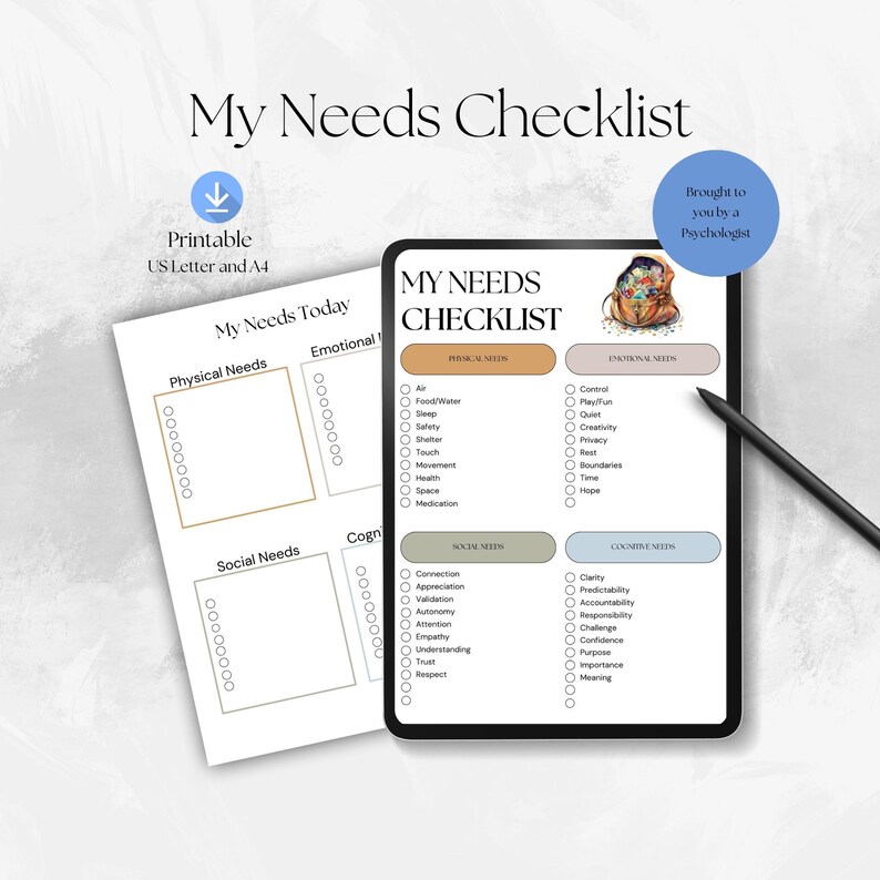 Mental Health Needs Checklist | Self-care Worksheet (printable) - Etsy