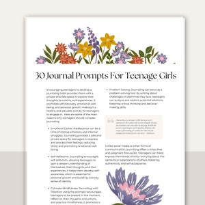Journal Prompts for Teenage Girls, 30 Writing Prompts, Self-care ...