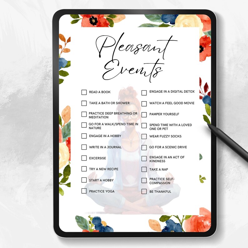 Mental Health Checklist Worksheet, Pleasant Events, Positive Activity ...