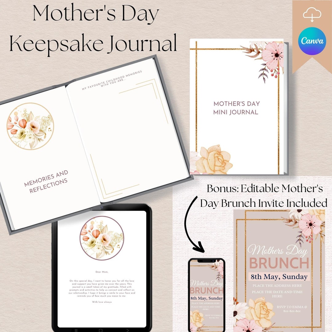 Mother's Day Guided Journal Digital/printable, Bonus Brunch Invitation ...