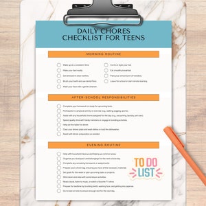 Chore Chart for Teens | Kids Daily Weekly Schedule | Responsibility ...