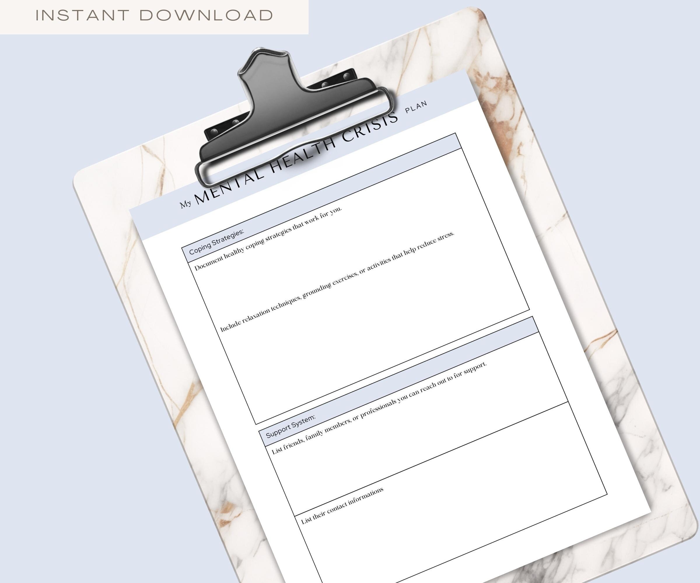 Mental Health Crisis Plan, Coping Skills, Therapy Aid, DBT Skill ...