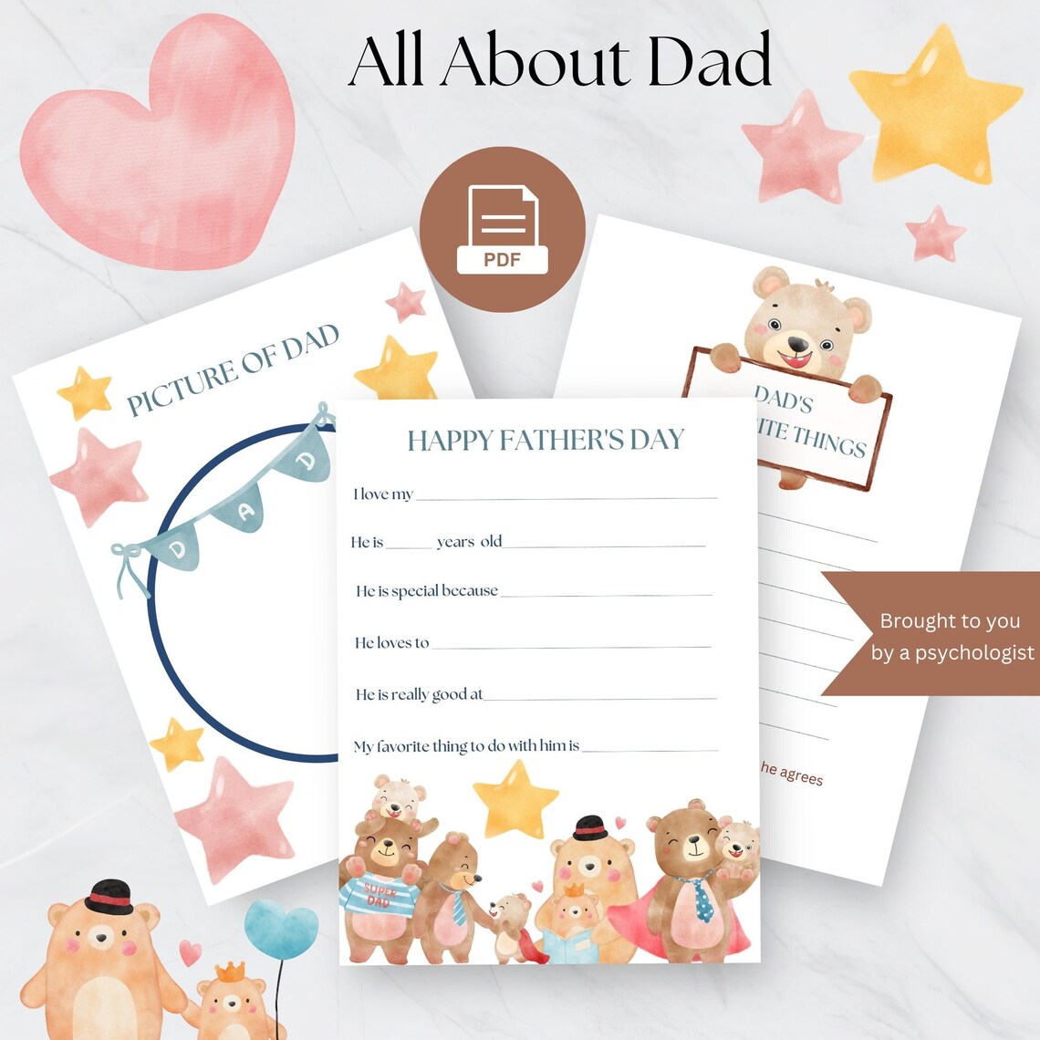 All About Dad Printable Fill in Template, Fathers Day Gift From Kid ...