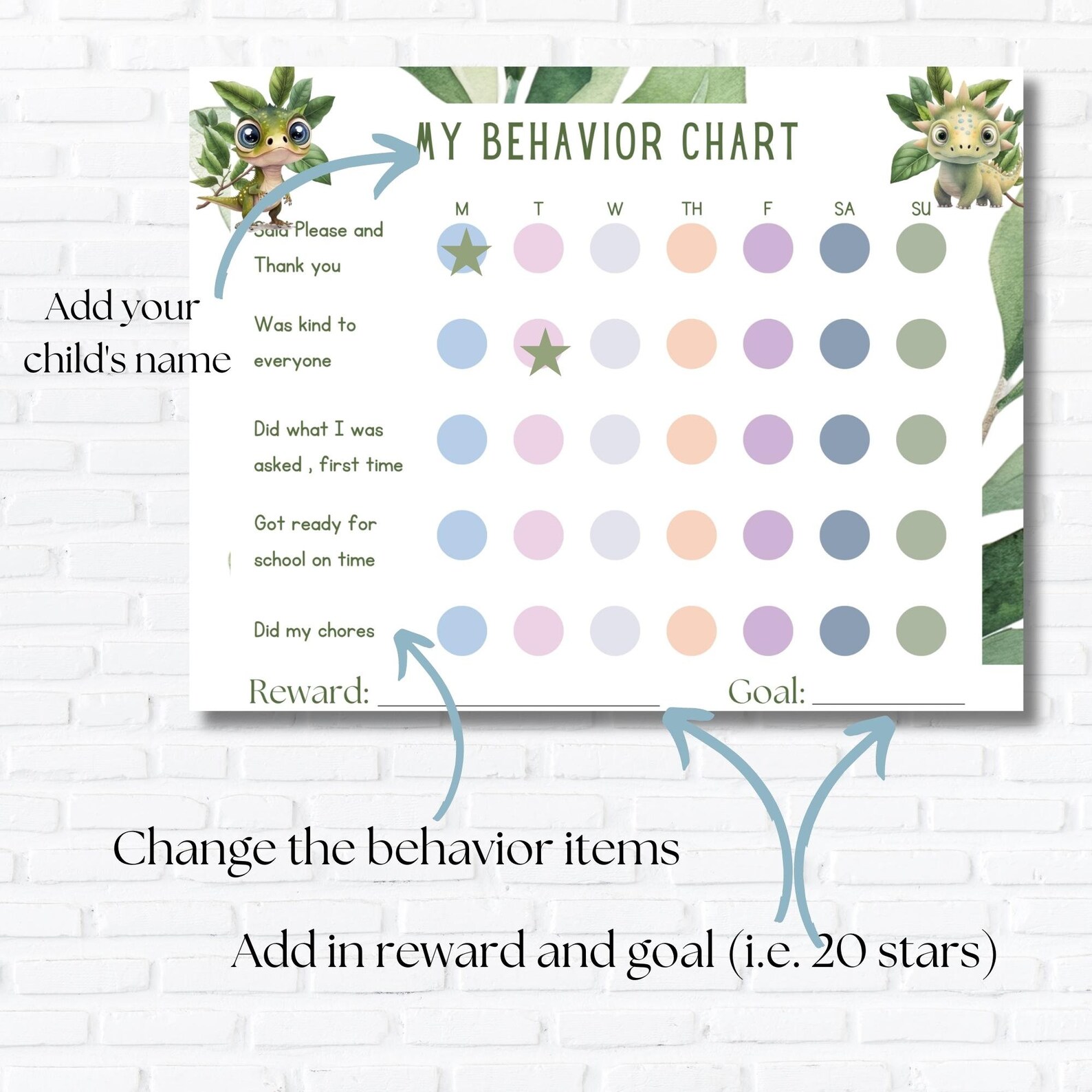 Dinosaur Behavior Chart for Preschool, Printable, Kids Behavior Chart ...