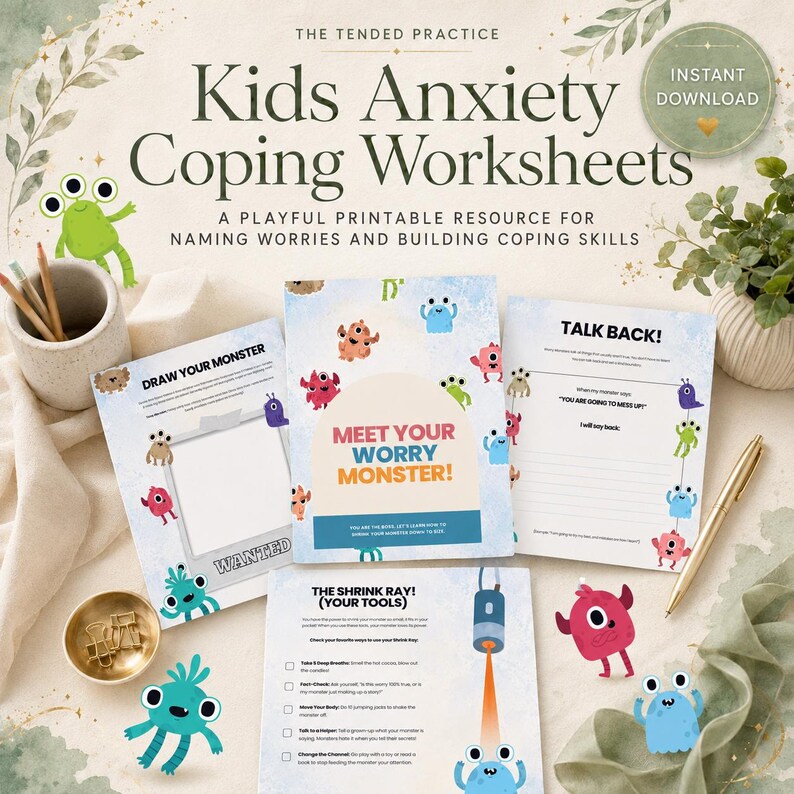 Worry Monster Worksheet: Kids Anxiety Relief, Therapy Tools, Coping ...