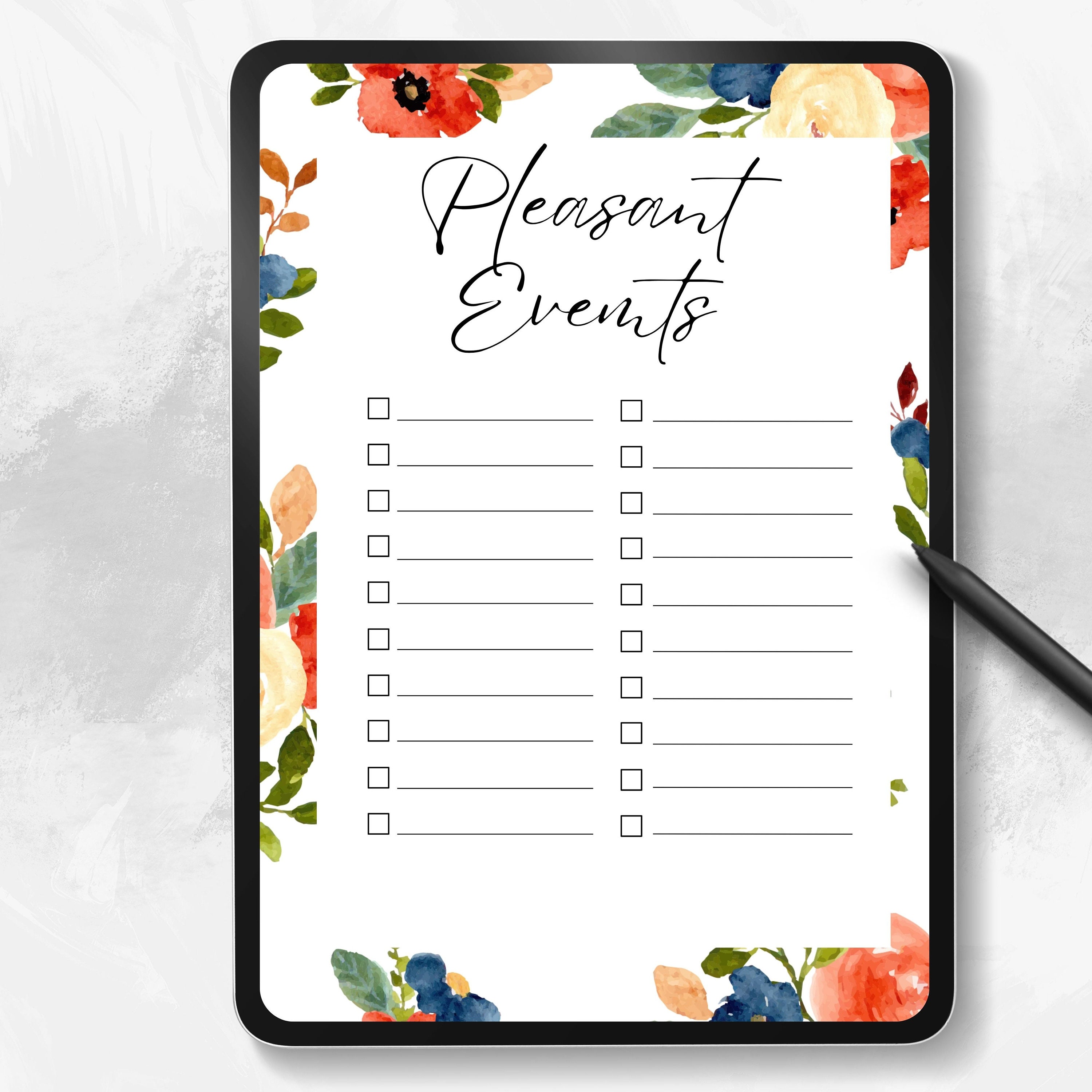 Mental Health Checklist Worksheet, Pleasant Events, Positive Activity ...