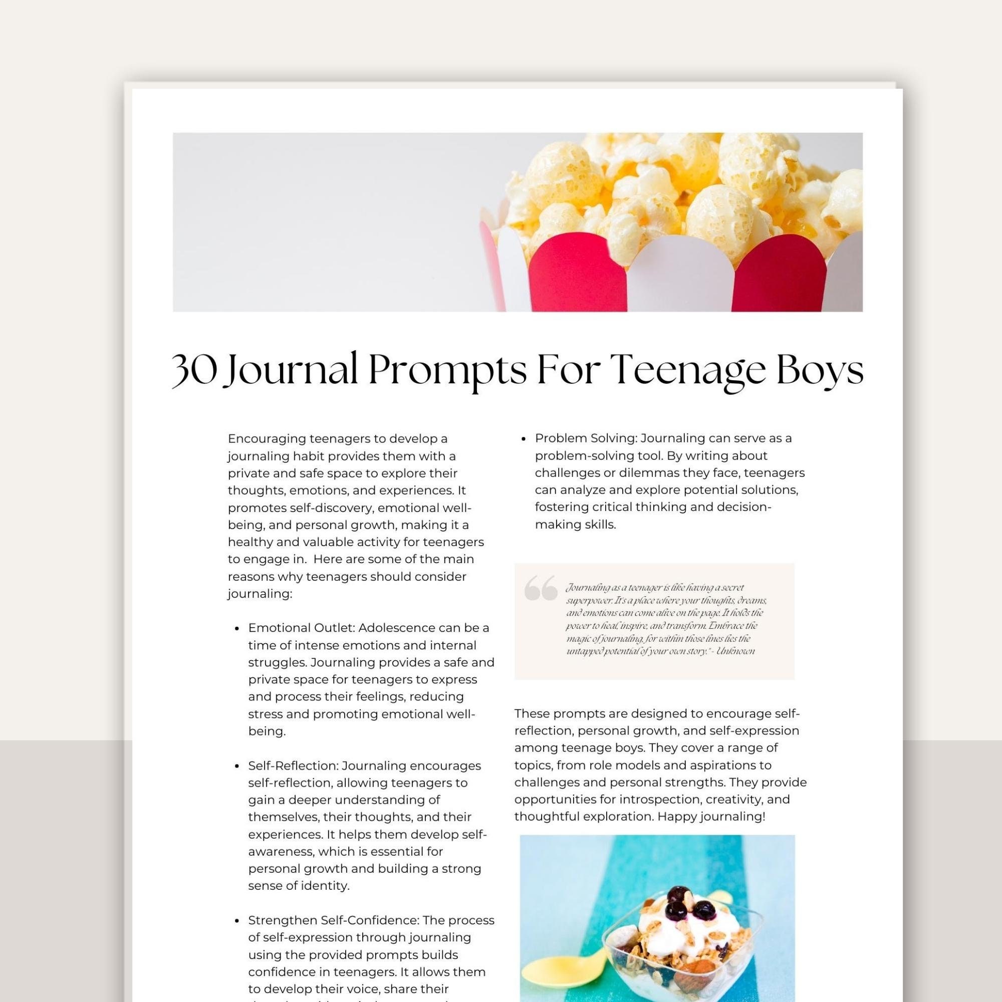 Journal Prompts for Teenage Boys, 30 Writing Prompts, Self-care ...