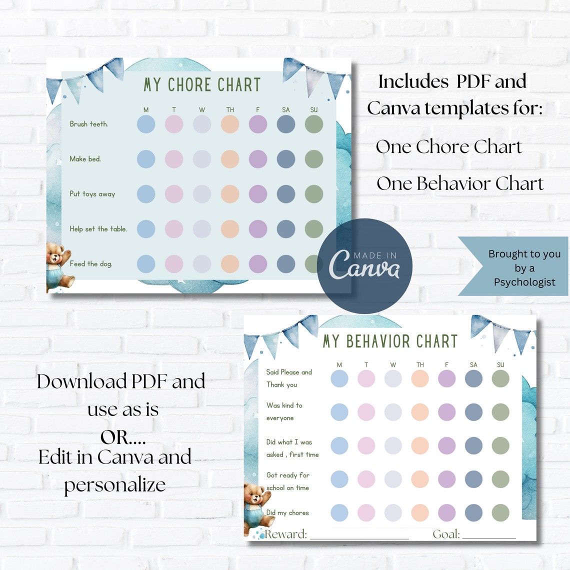 Behavior Chart for Preschool, Printable, Kids Behavior Chart | Toddler ...
