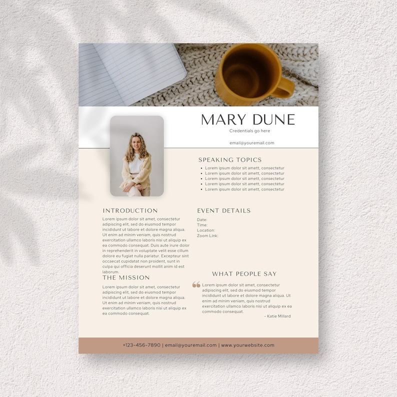 Speaker Bio Sheet Template | Speaker Sheet Canva | Professional Speaker ...