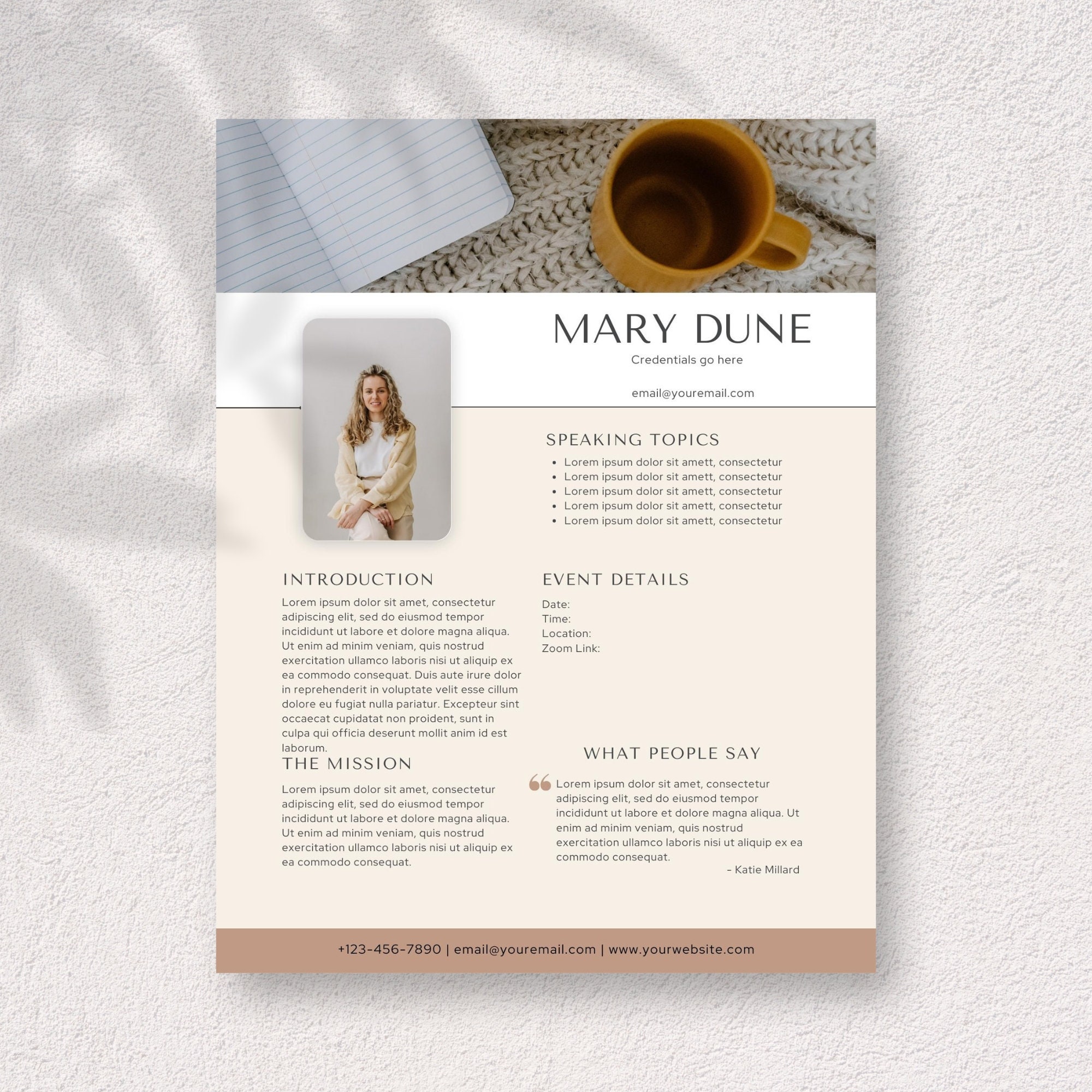 Speaker Bio Sheet Template | Speaker Sheet Canva | Professional Speaker ...