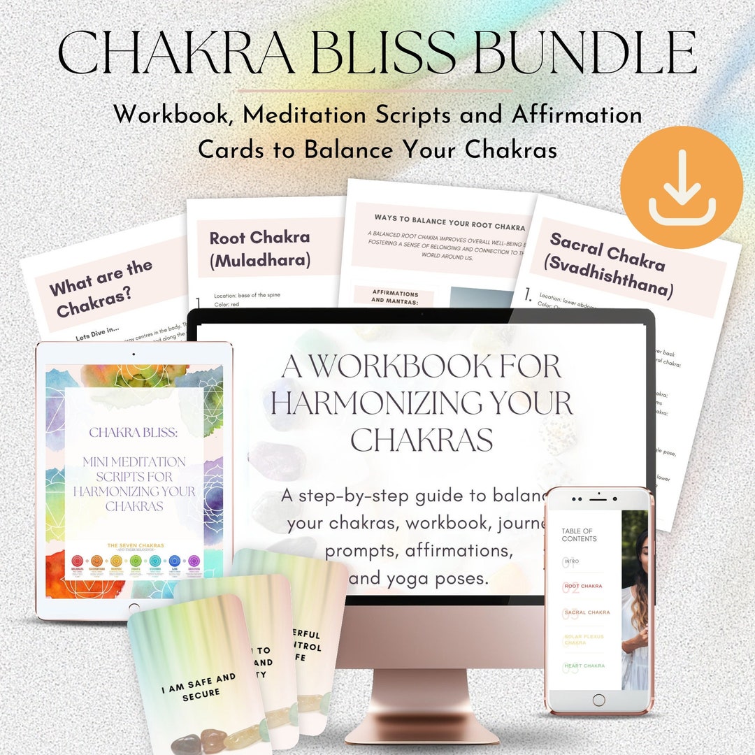 Reiki Chakra Balancing Workbook Bundle, Affirmation Cards, Meditation ...