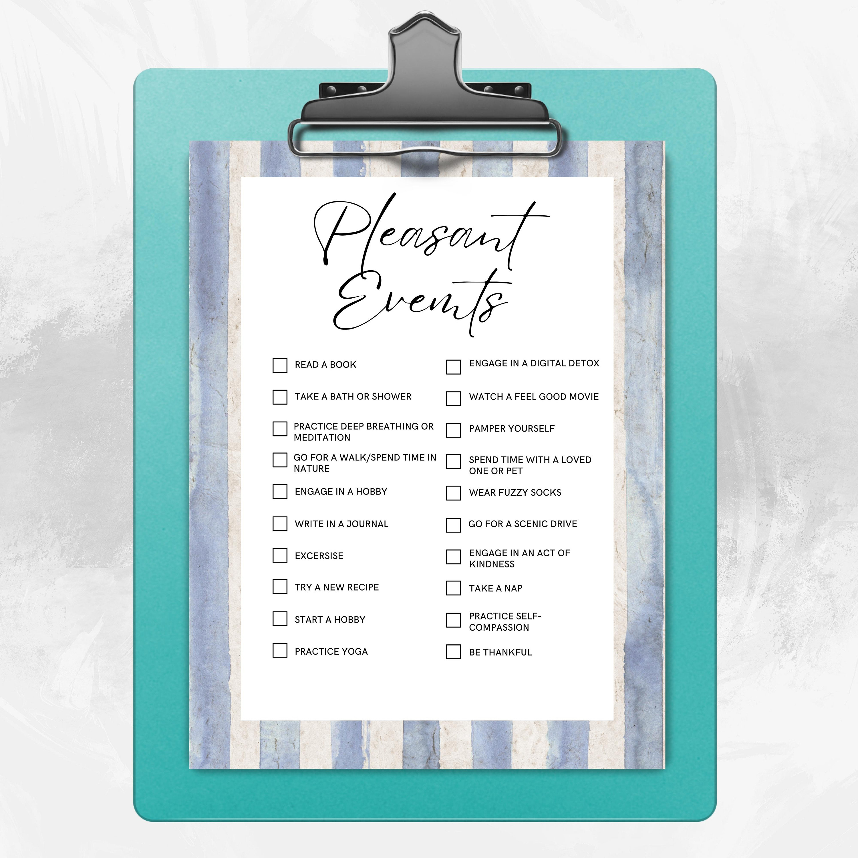 Self Care Checklist, Pleasant Events, Activity Planner (printable PDF ...