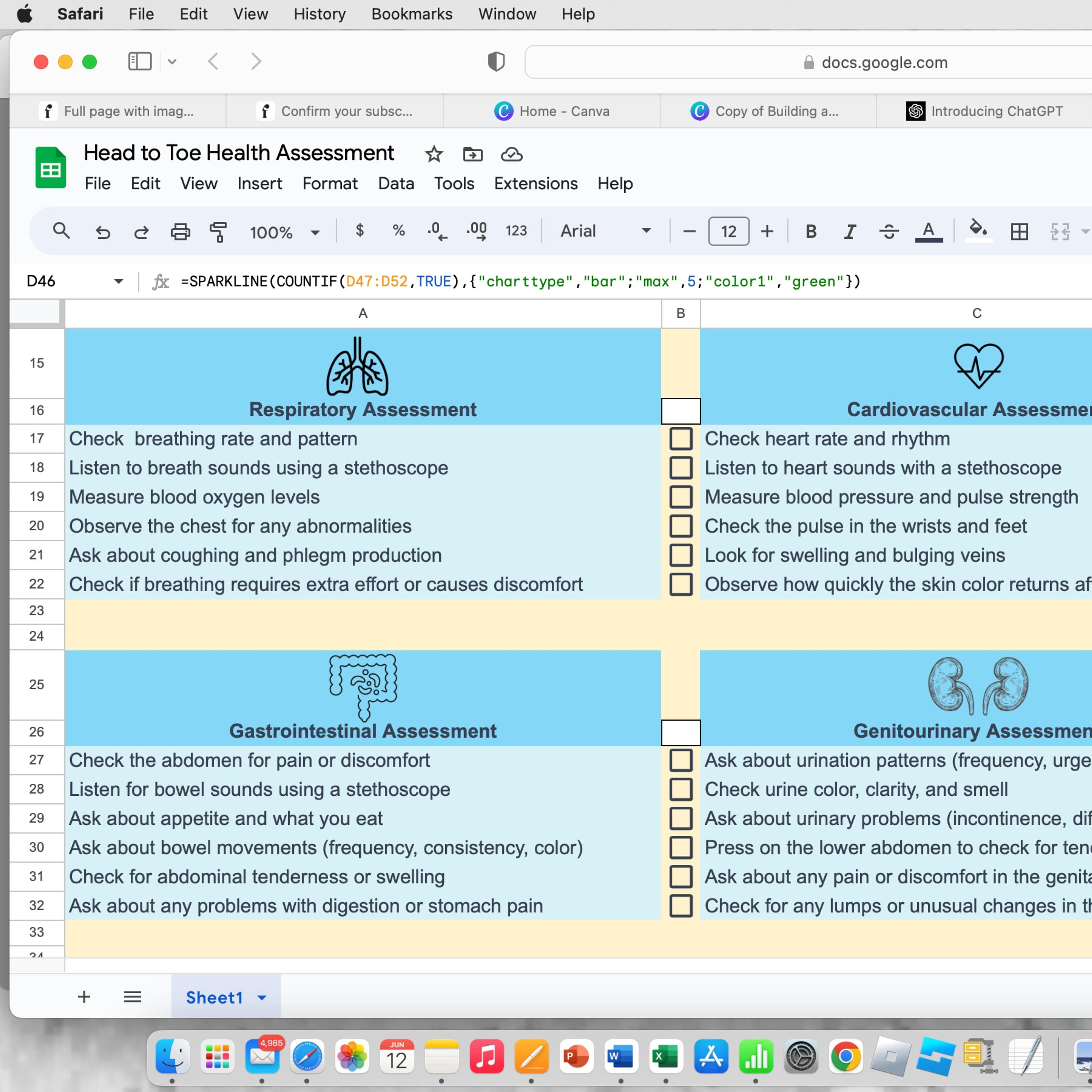 Head to Toe Assessment, Nursing Template, Google Sheets, Nursing Guide ...