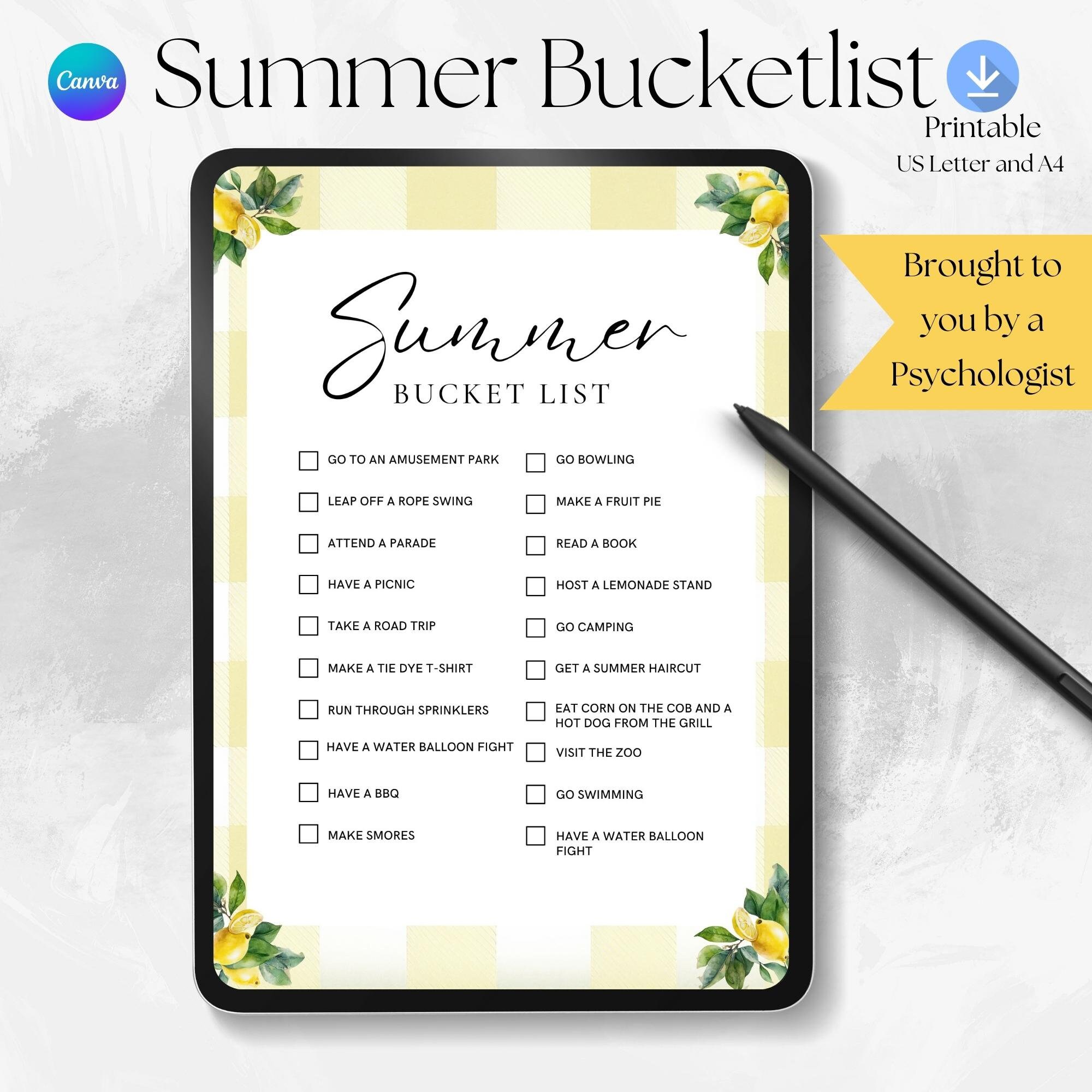 Summer Bucket List Printable, Summer Break Bucket List Template, Summer ...