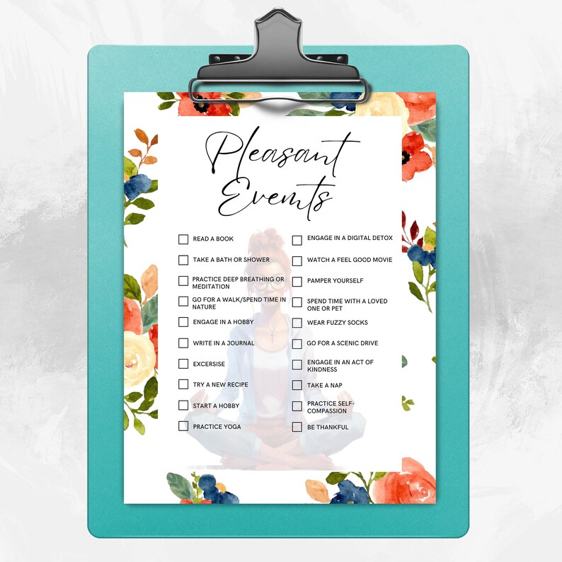 Mental Health Checklist Worksheet, Pleasant Events, Positive Activity ...