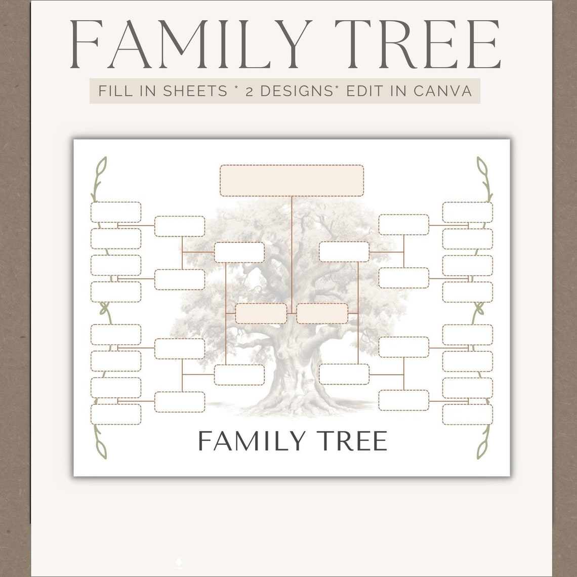 Fillable Family Tree Template, Genealogy Chart, 5 Generations (PDF) - Etsy