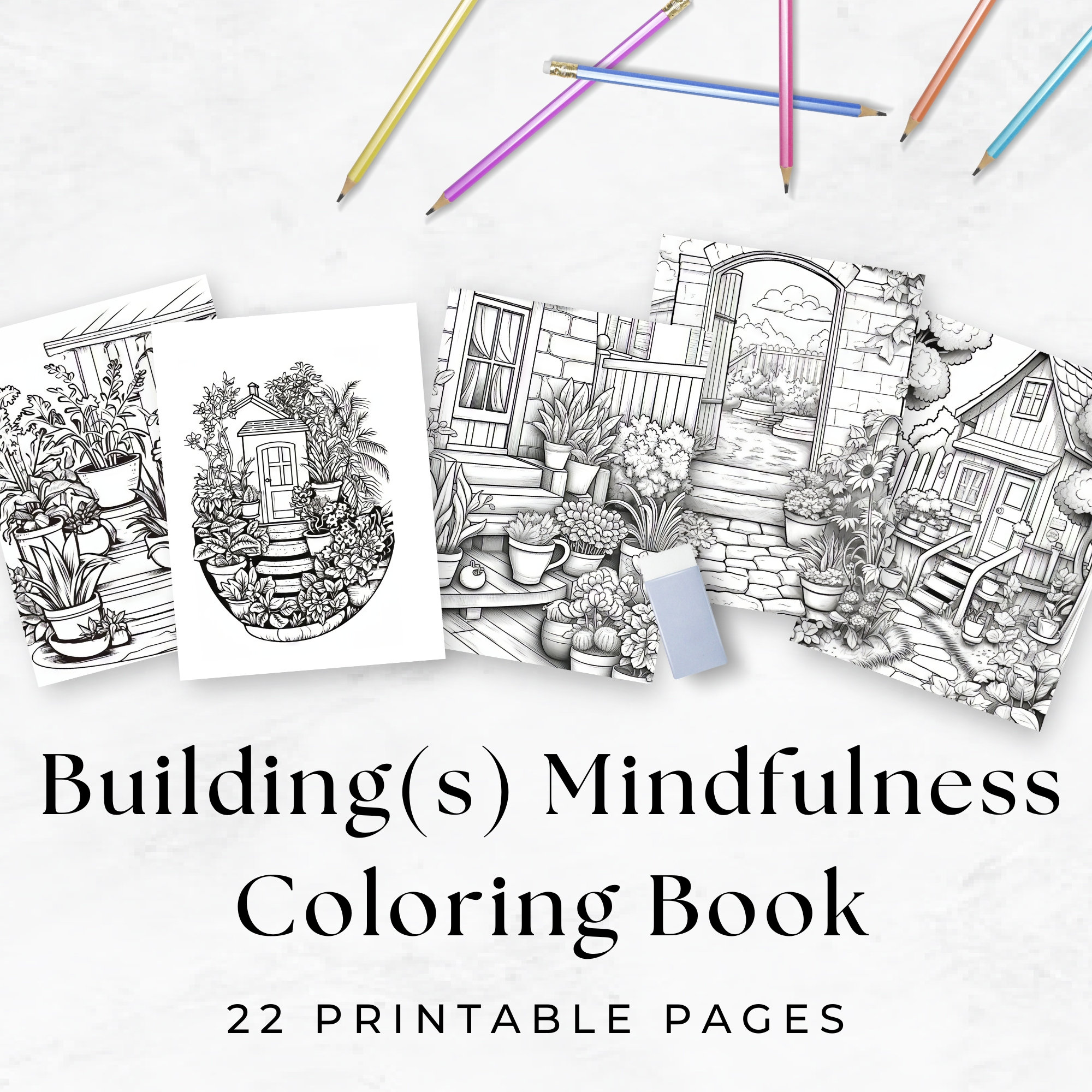 Adult Coloring Pages, Building Themed Coloring Printable, Coloring ...