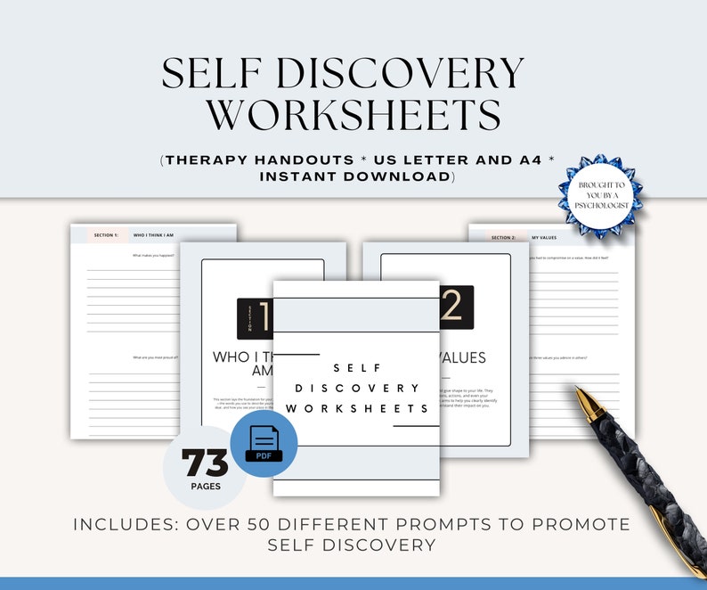 Self Discovery Worksheets, Journal Prompts, Self-worth, Self-esteem ...